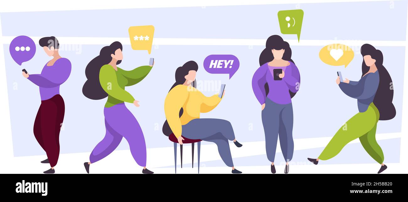 People chatting. Online dialogue persons with gadgets group of ...