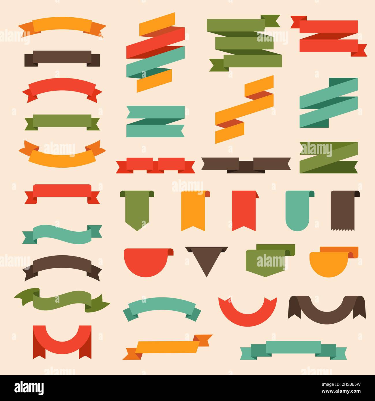 Flat ribbons. Modern curly banners labels and ribbons flags decor ...