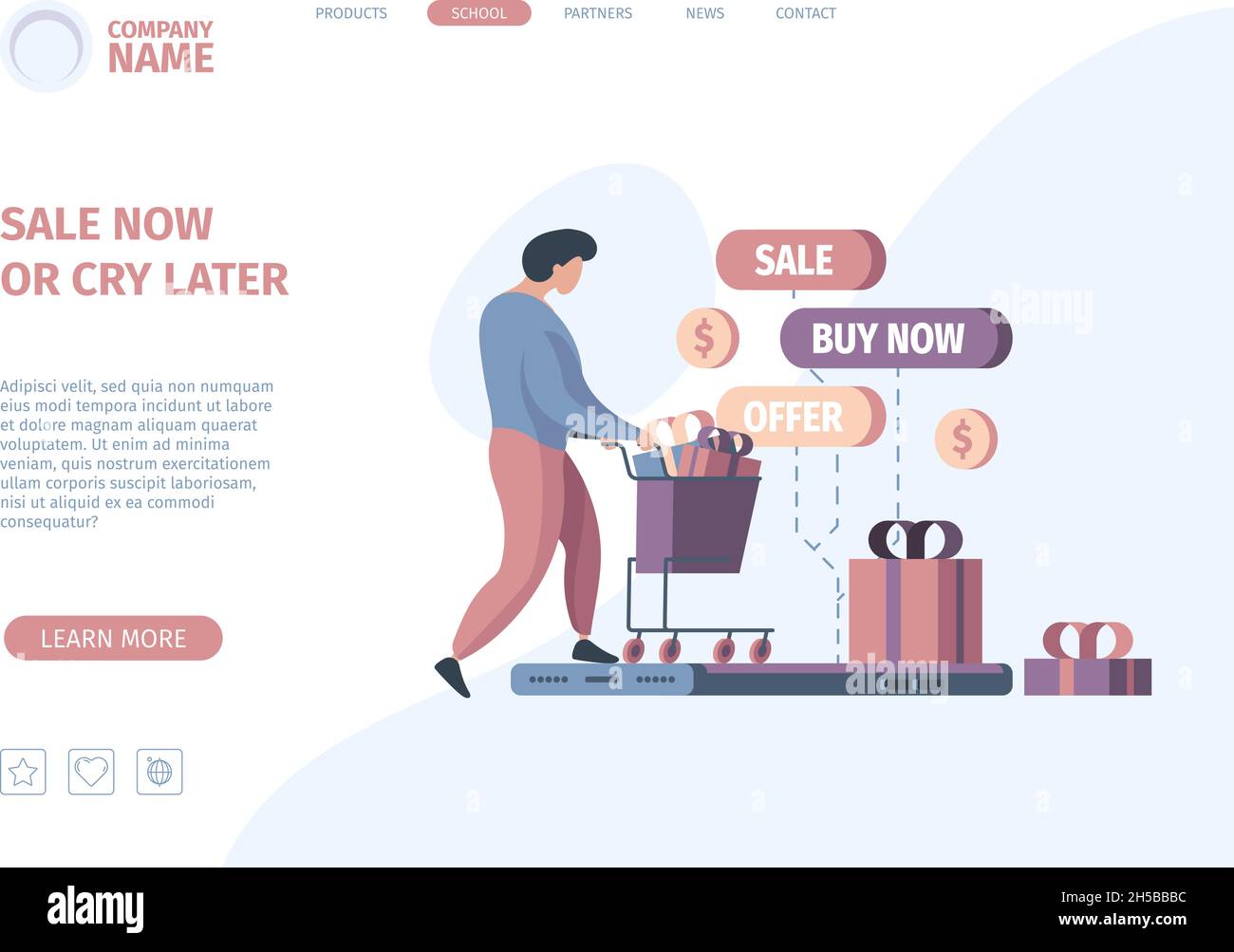 Online store landing. Digital shopping business payment modern e commerce technology garish ...