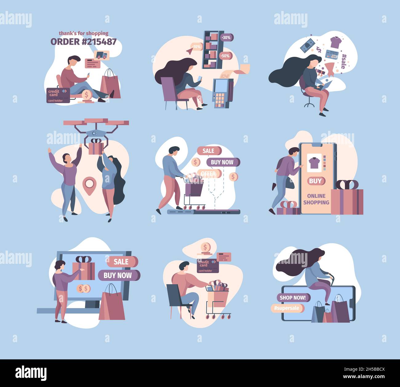 E commerce characters. Software digital customers online store ...