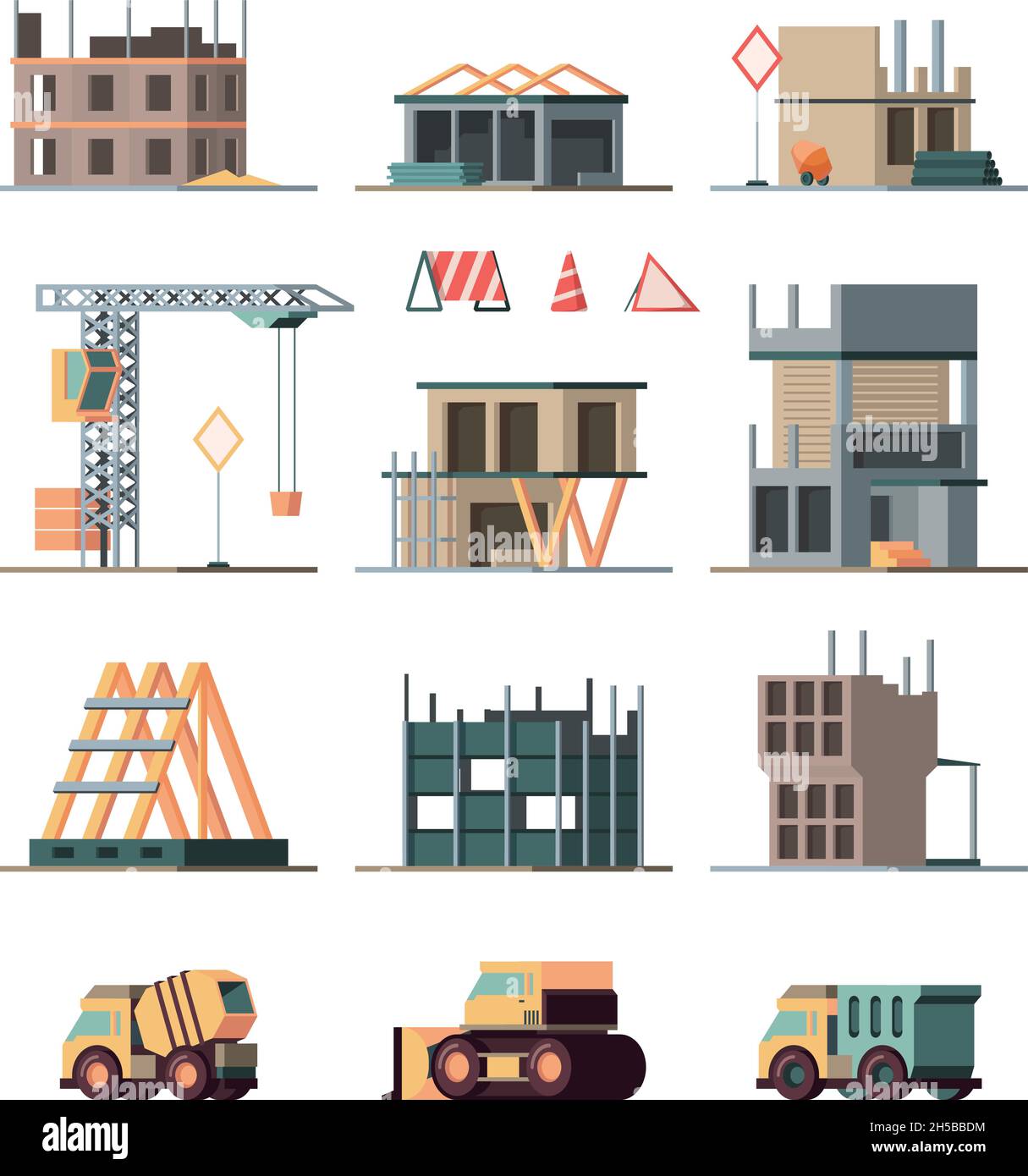 Construction complex. Engineer builders making big little houses steel ...