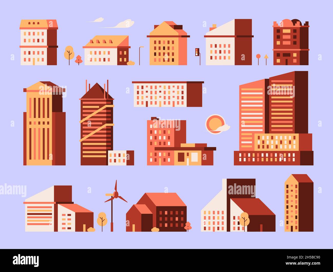 Minimal houses. Urban environment construction modern buildings simple ...