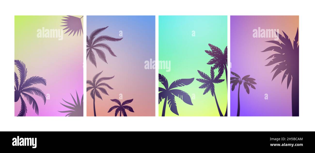 Palm beach posters. Summer background, colorful tree vintage banners ...