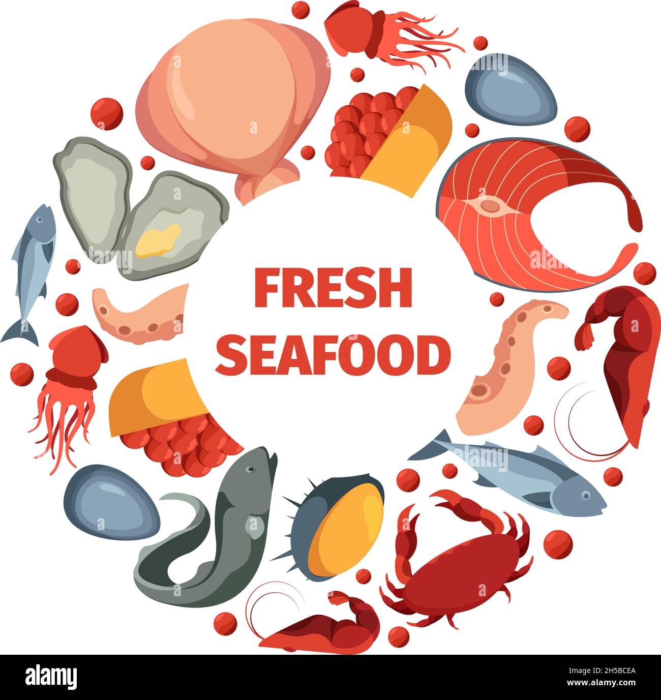 Circle shape from seafoods. Round design form template for restaurant ...