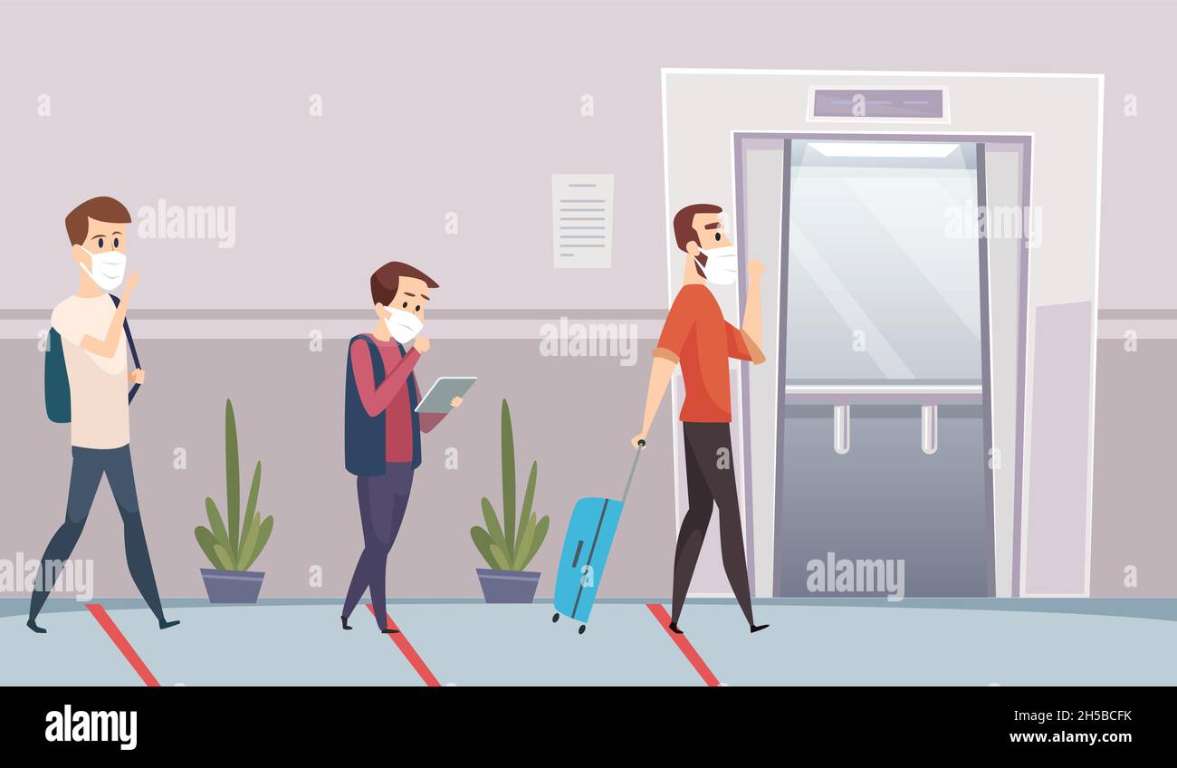 Social distancing in public place. Self protection in elevator, keep a ...