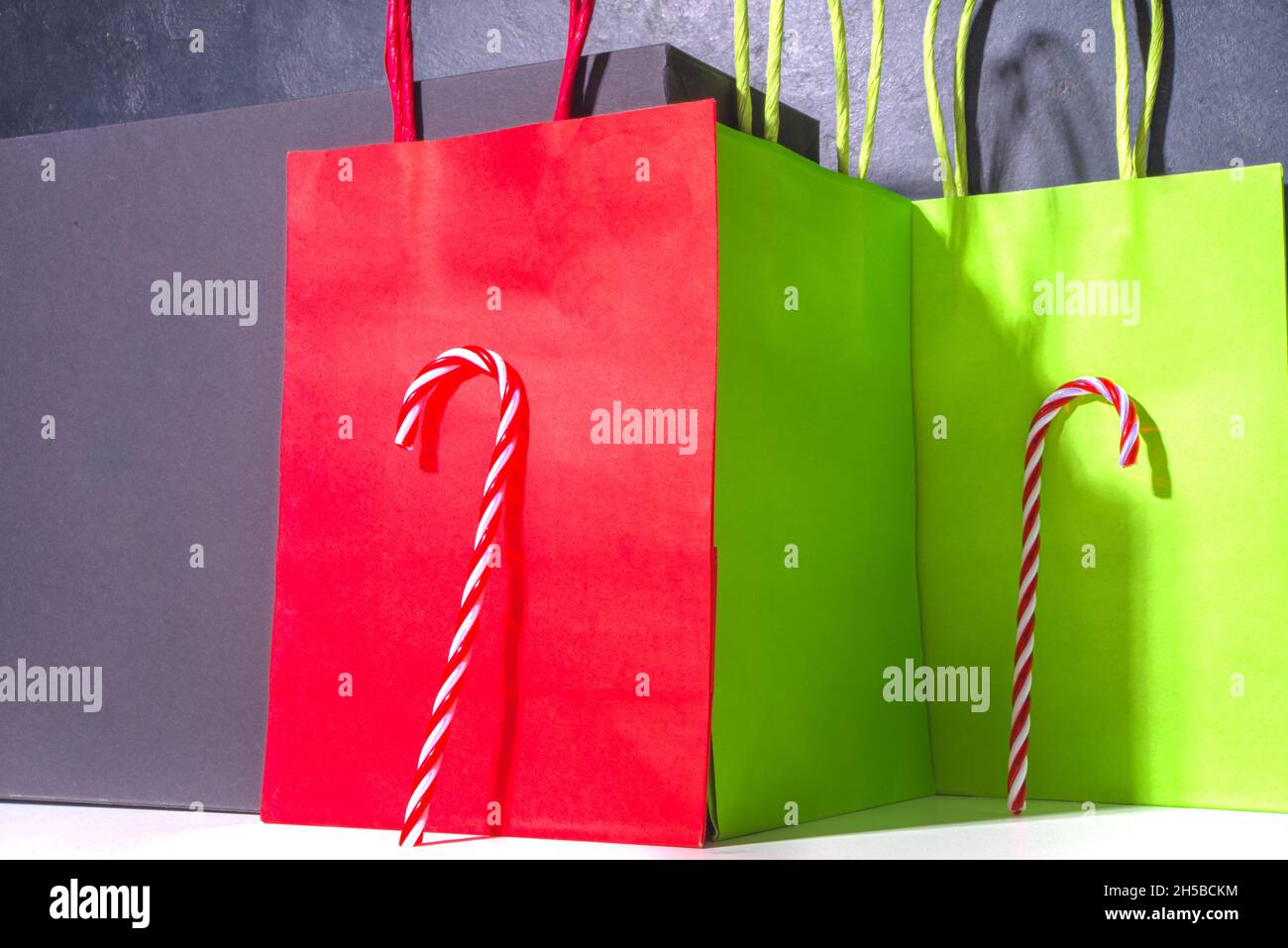 Simple graphic modern Christmas mockup design with hard shadows. Candy ...