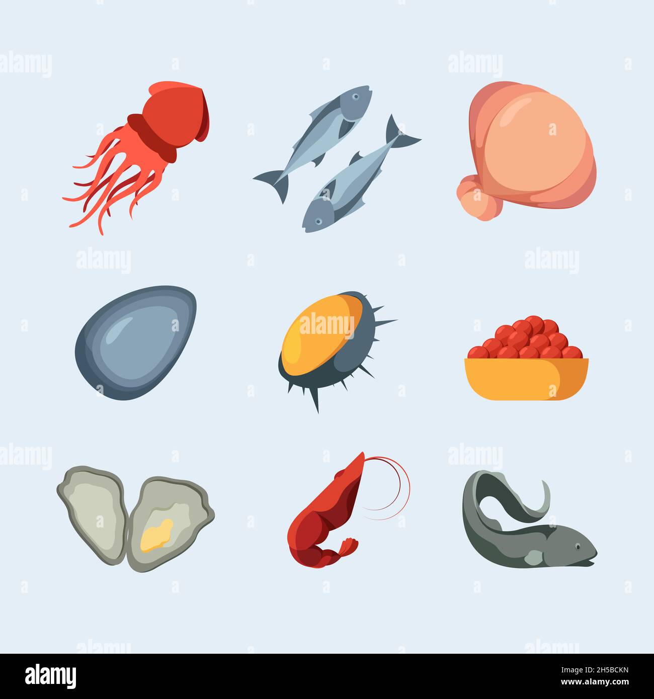 Delicious set raw seafood Stock Vector Images - Alamy
