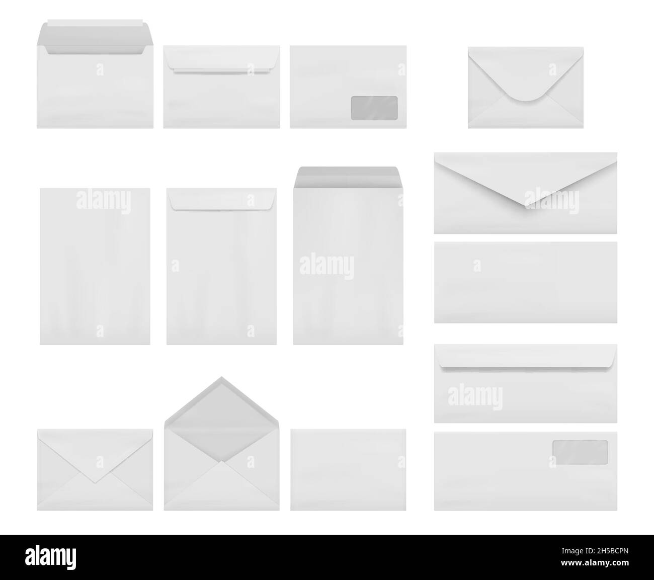 Envelopes collection. Business correspondence letters realistic mockup a4 printing stationery ...