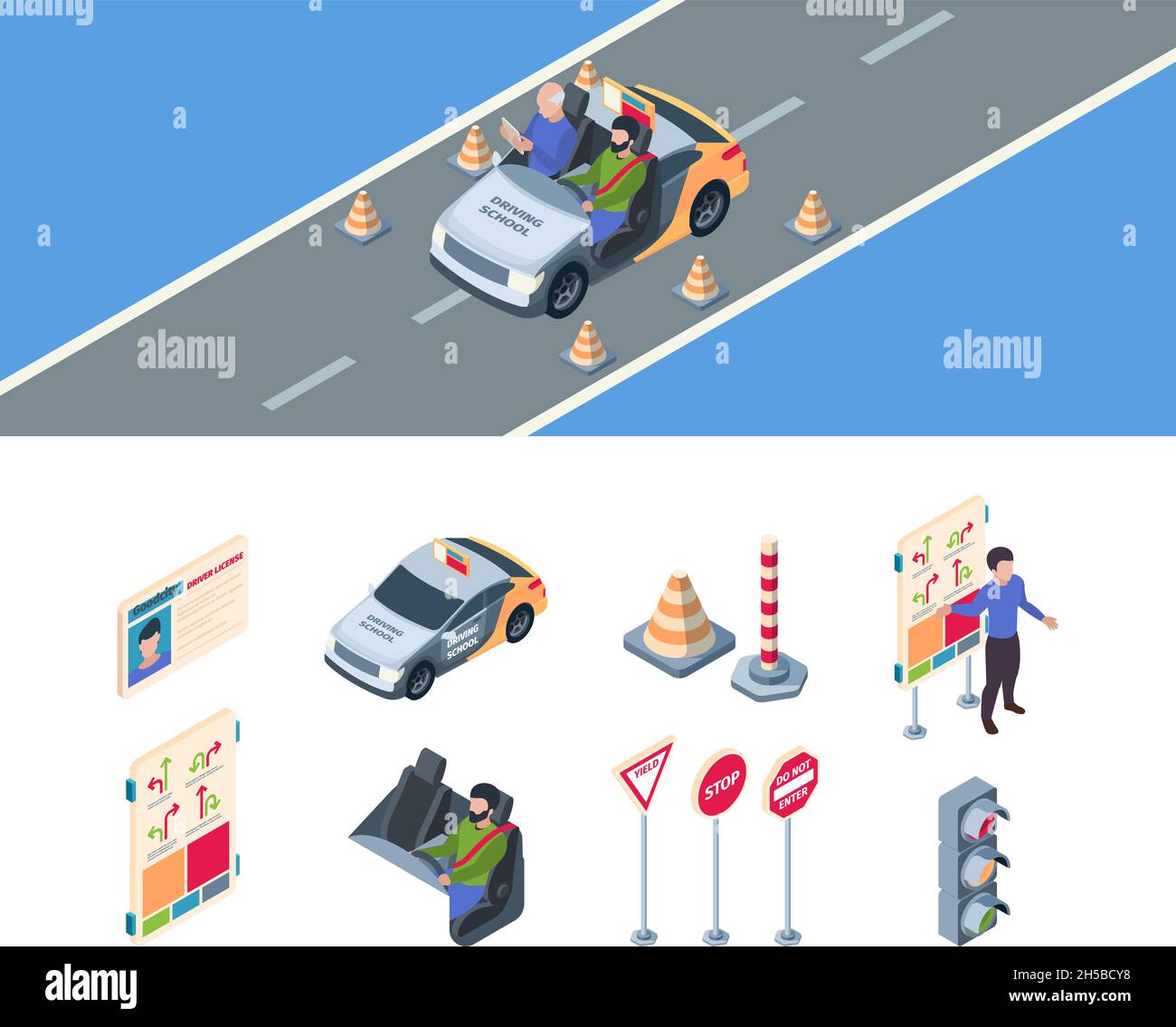 Drive school. Zone for drivers examination autopark barrier cones ...