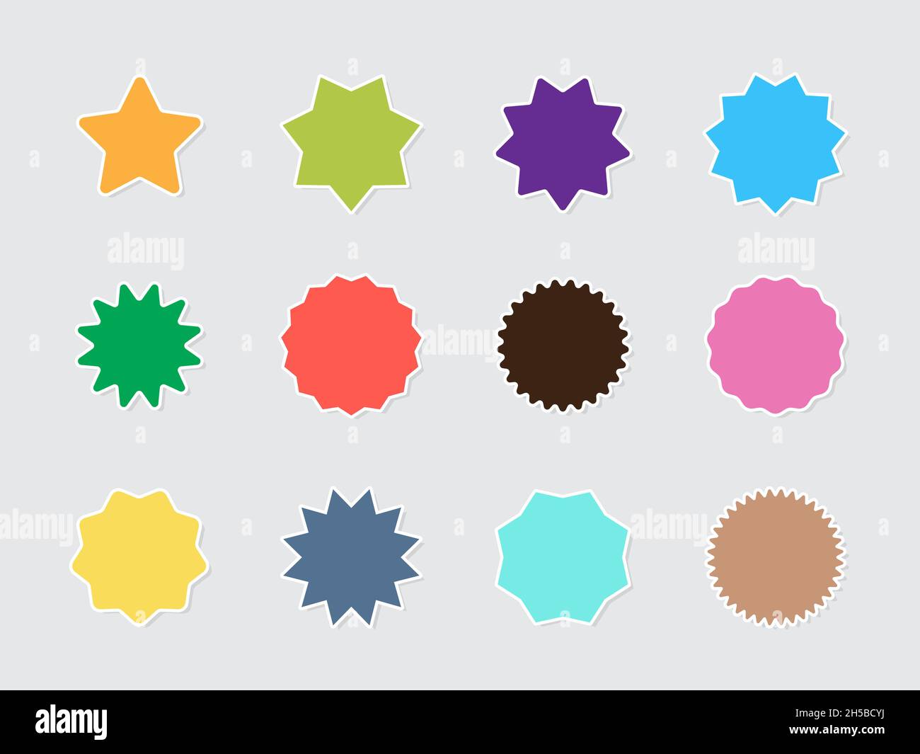 Burst stars. Circle colored emblems promo badges round starburst shapes ...