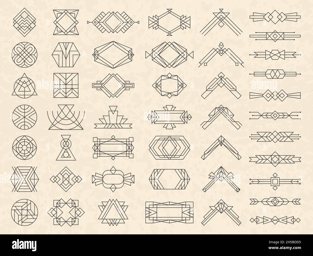 Art deco geometrical shapes. Modern design elements for emblems and ...