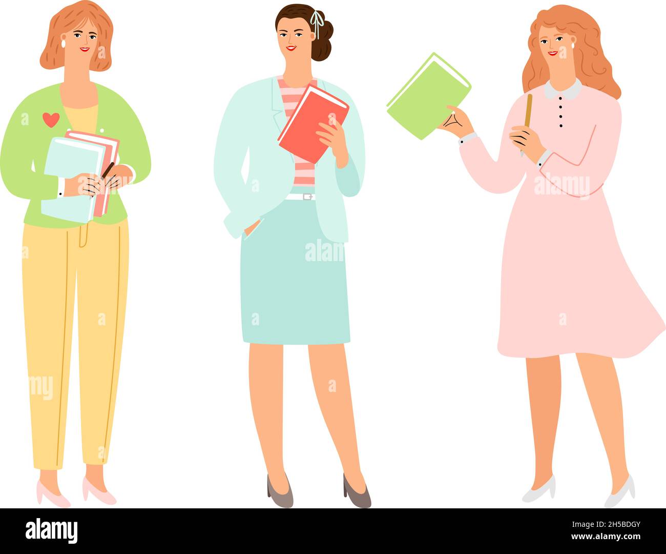 Woman education. Female characters holding books. Lady in elegant suits ...