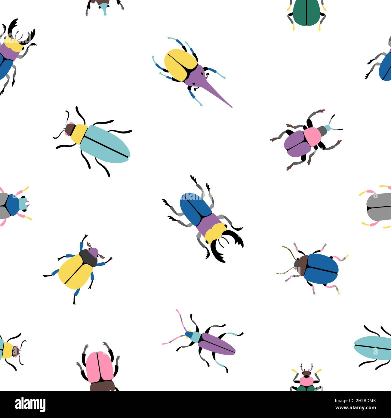 Colorful bugs seamless pattern. Cartoon cute insects of botanical icon ...