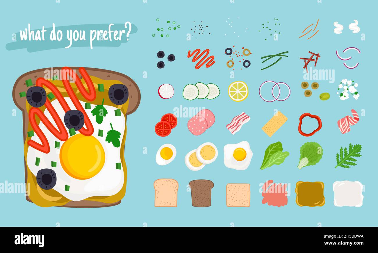 Sandwiches elements. Cartoon ingredients for tasty burger and hamburger ...