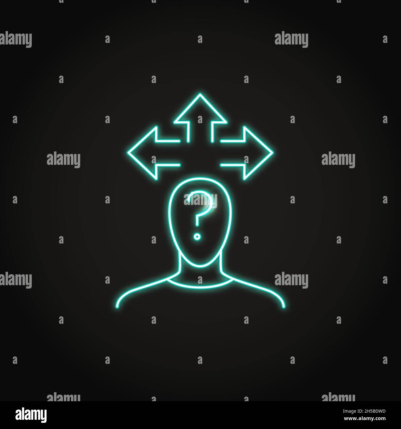 Neon confused person icon in line style. Indecisiveness symbol. Vector ...
