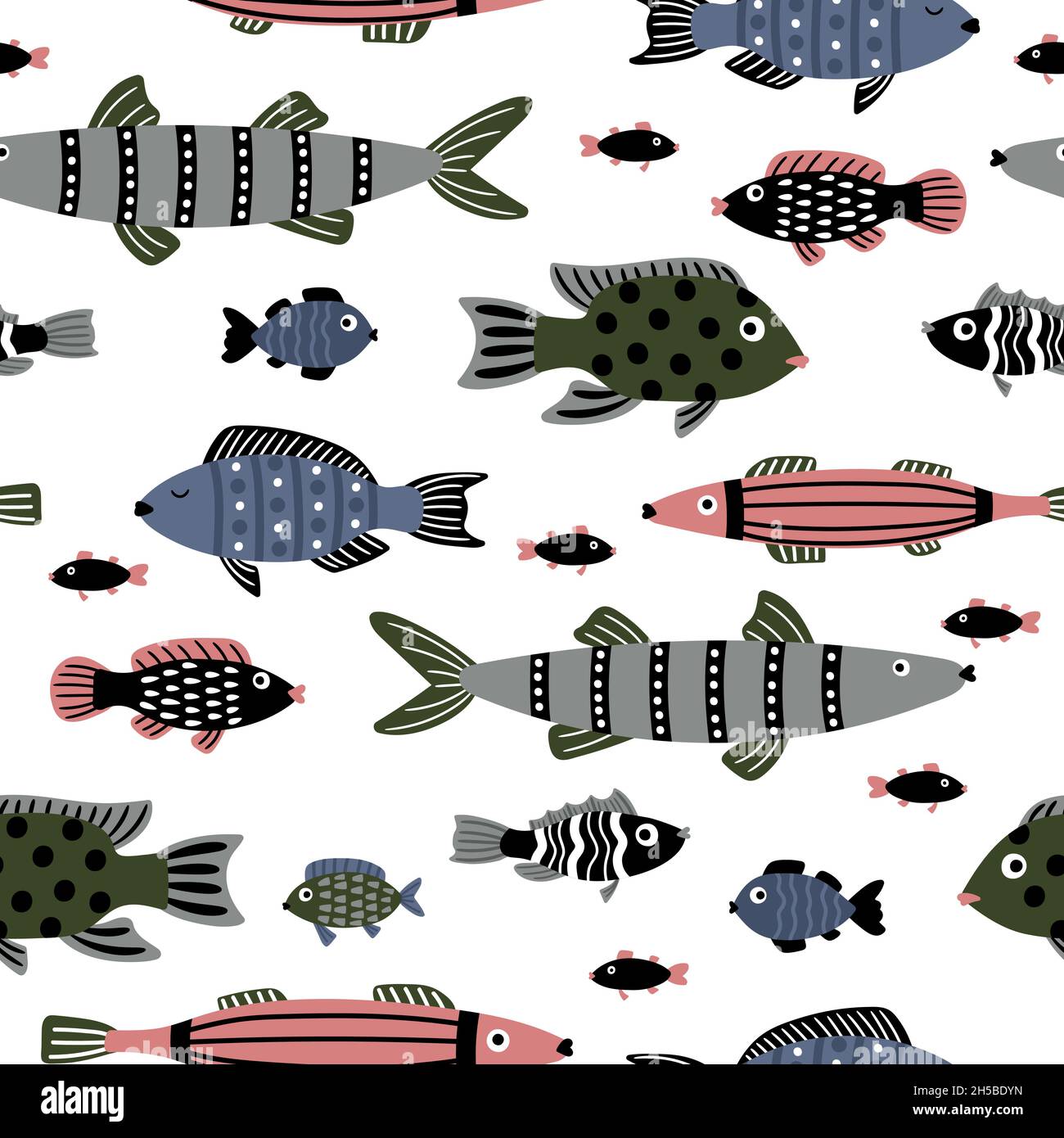 Marine fishes seamless pattern. Cartoon colorful underwater animals ...