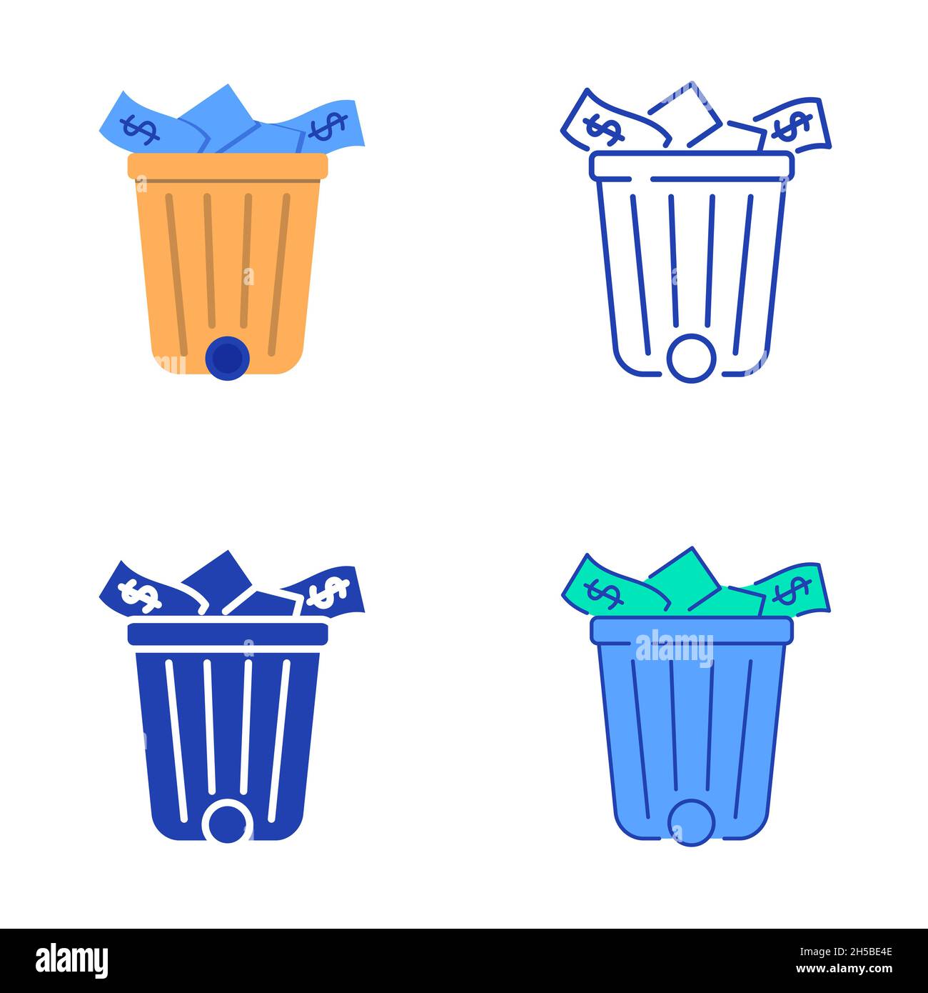 Waste of money icon set in flat and line style. Wastefulness symbol ...