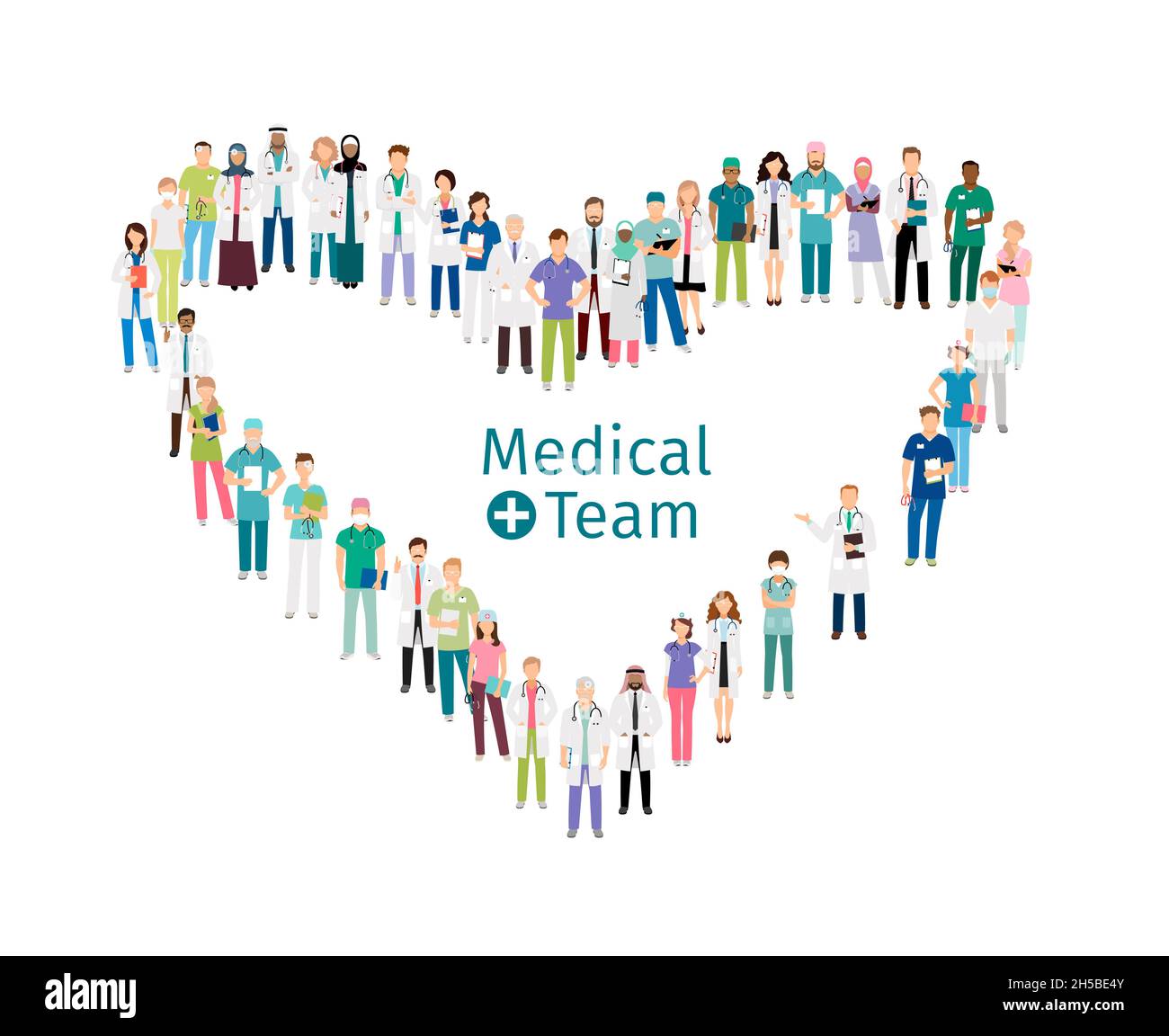 Medical team workers. Medical staff stands in shape of heart isolated ...
