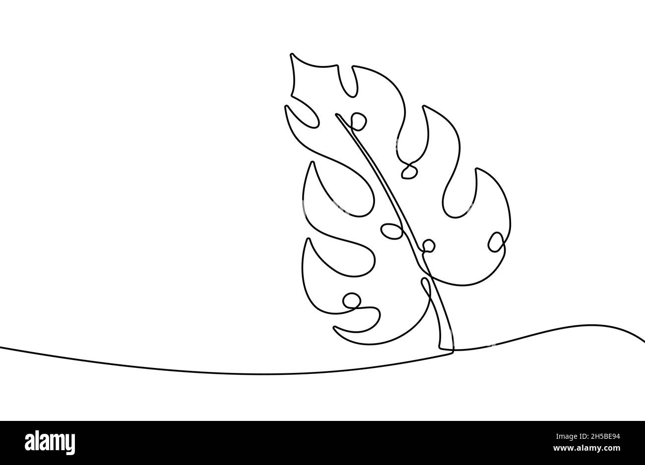 Monstera leaf line background. One line drawing background. Continuous ...