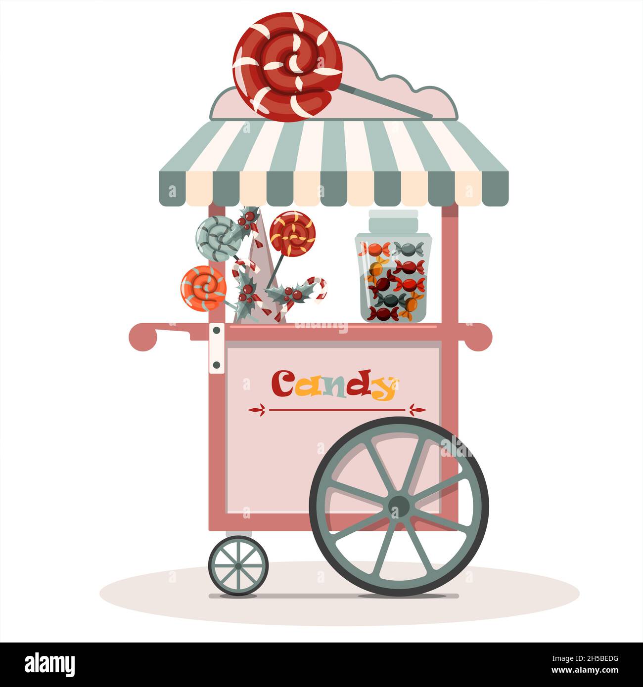Vector cute candy cart. Flat illustration of a street fast food ...