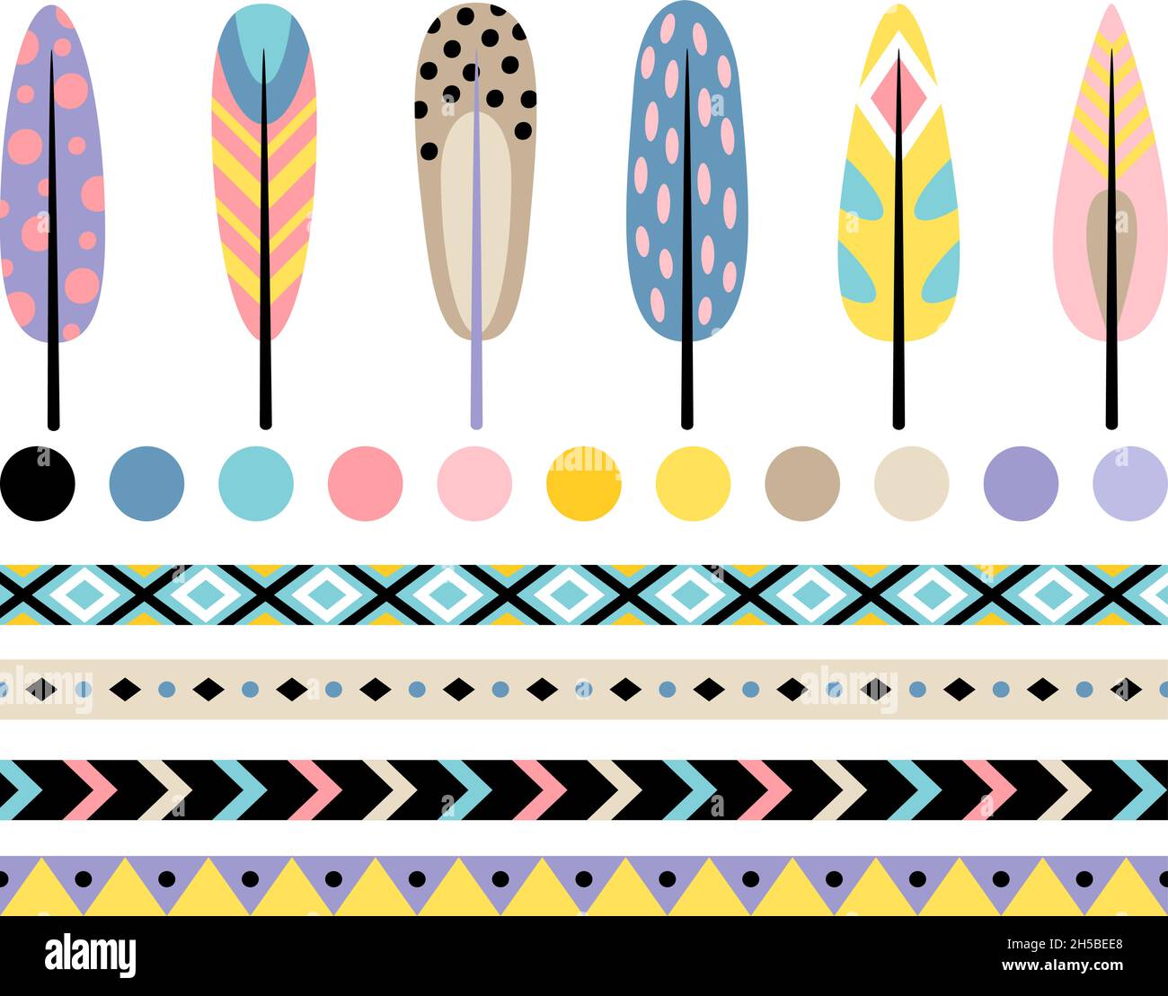 Indian feather set. Cartoon elements of ethnic head decorations, fluffy ...