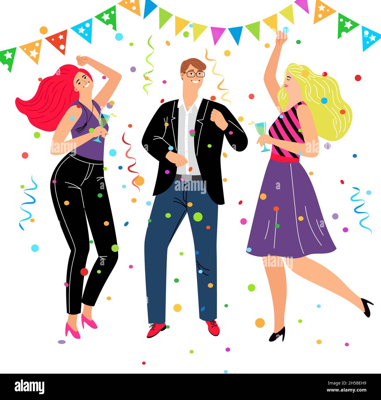 Corporate friendly event. Cartoon friends group celebrating and dancing ...