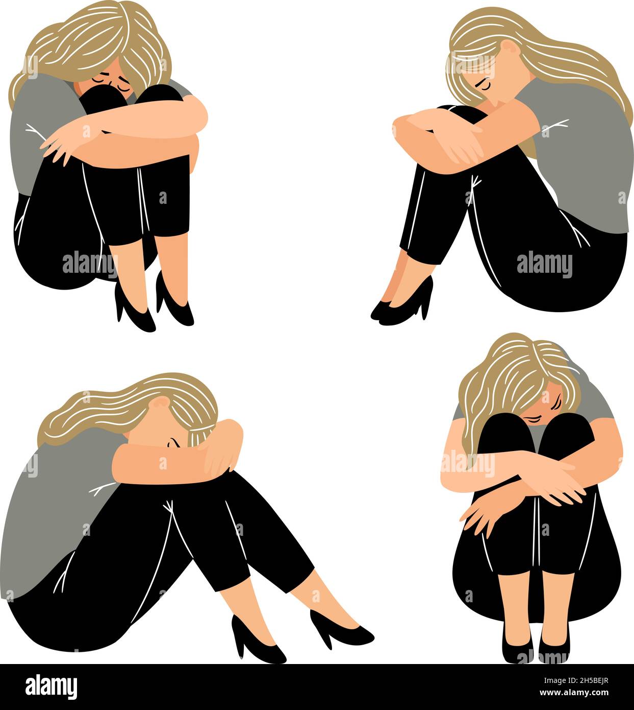 Women in stress. Cartoon girls in depression, sad ladies with anxious ...