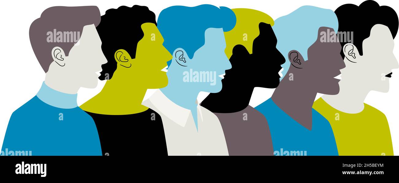 Colorful young men profiles. Vector color people portrait silhouettes ...