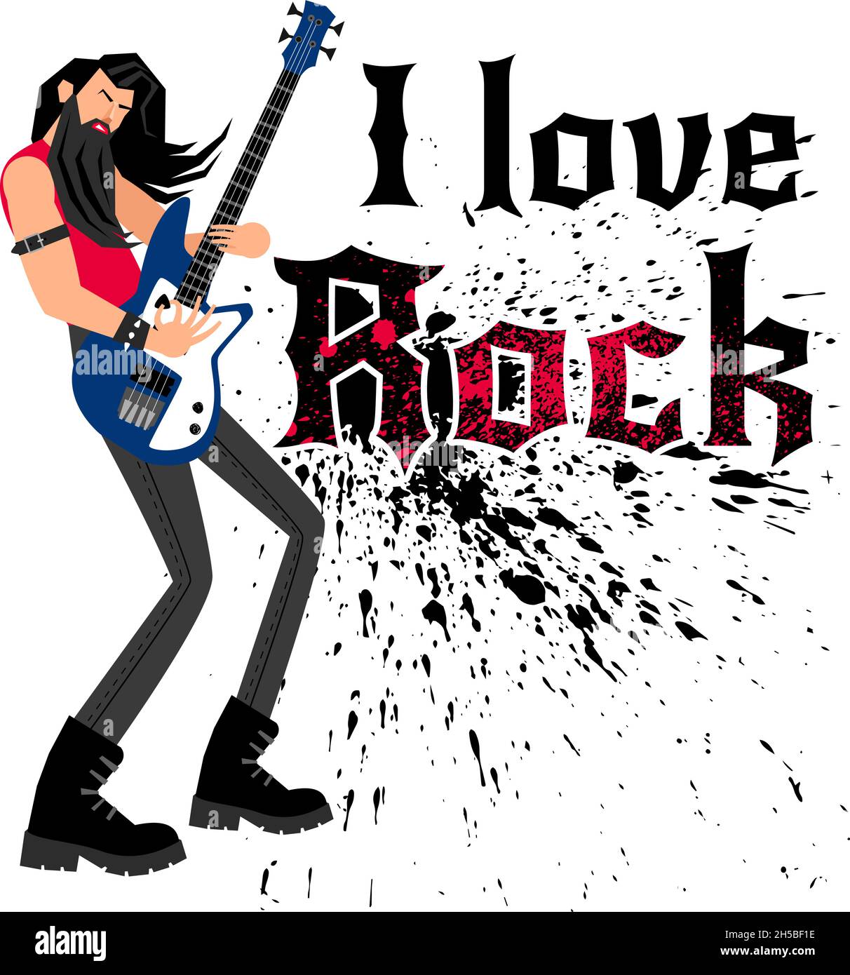 Cool rocker. Cartoon adult creative musician with electric concert ...