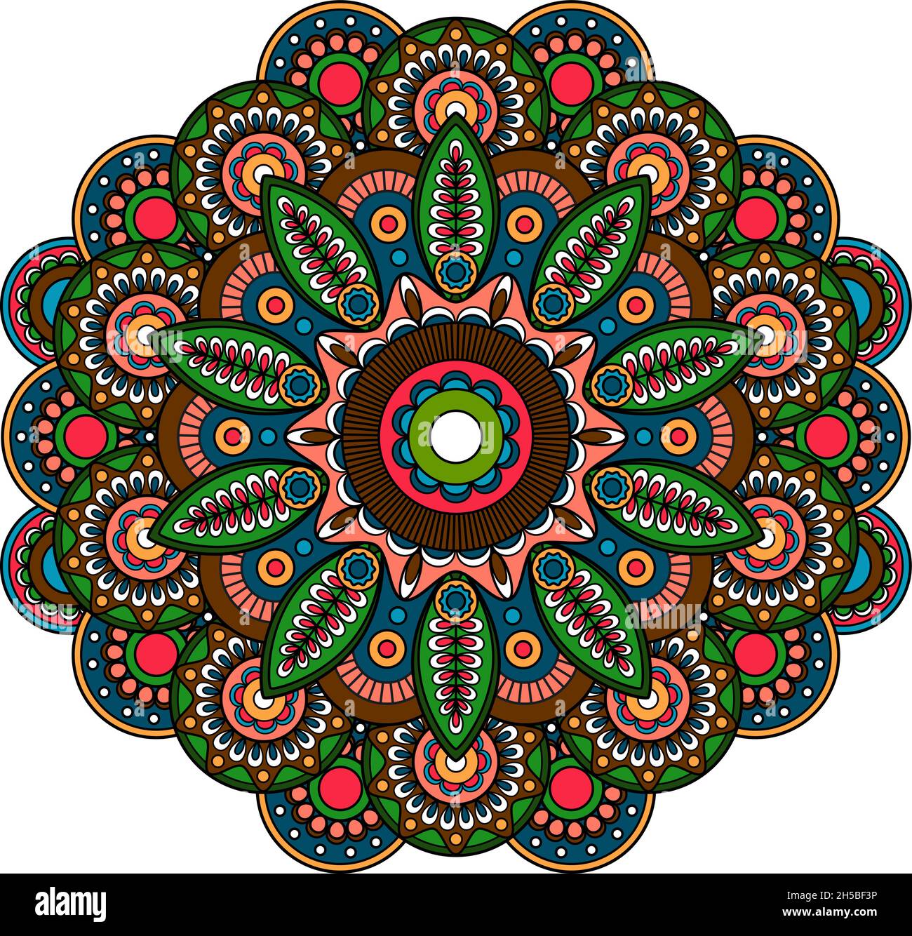 Circular indian bright floral ornament mandala paisley design art ...