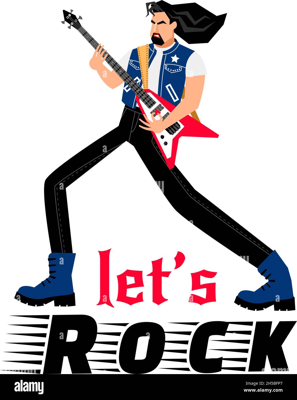 Rock singer. Cartoon adult man play rock music on electric guitar ...