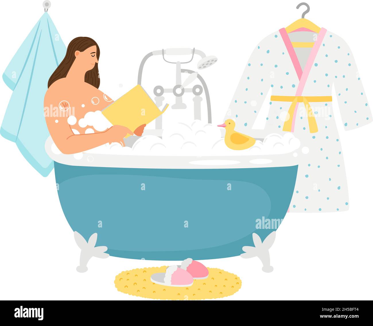 Female Take Bath Relaxation Woman Read Book In Bathroom Girl Evening
