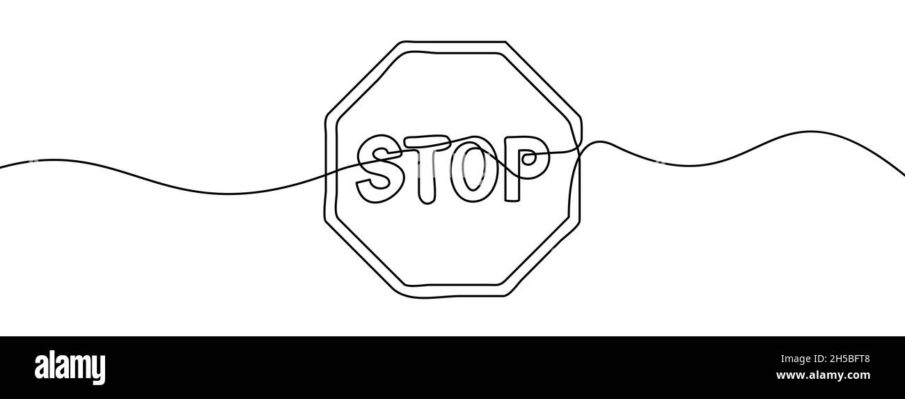 Stop text in one line drawing. One line drawing background. Continuous ...