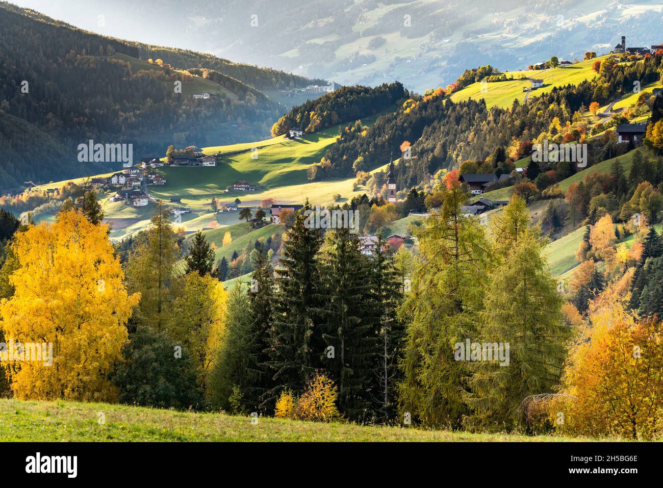Villnoess, Funes Valley, Autumn scenics, Trentino, Italy Stock Photo ...