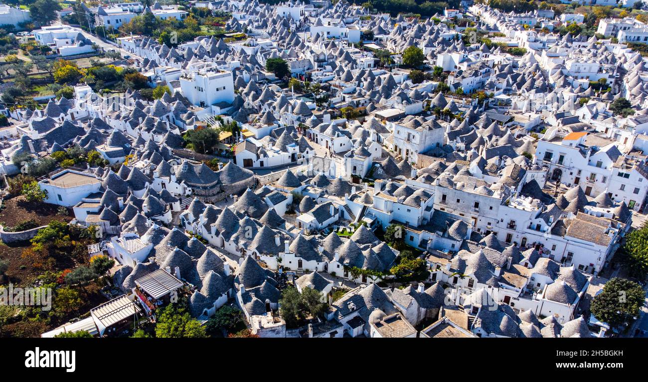 City of Alberobello in Italy with its famous historic Trulli houses ...