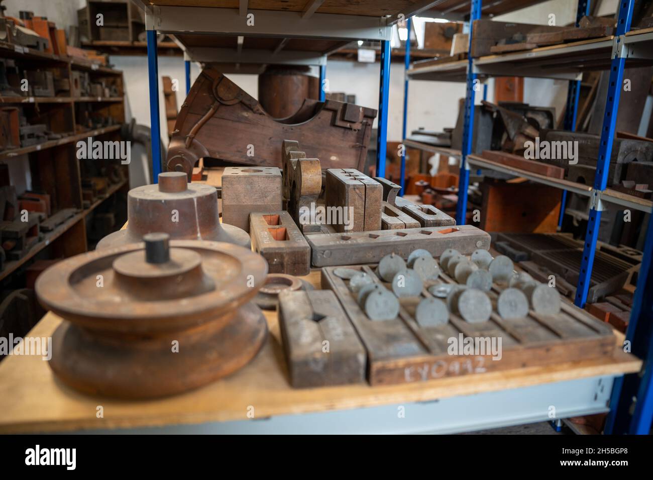 Many different patterns, used for mould making in a forge, are stored ...