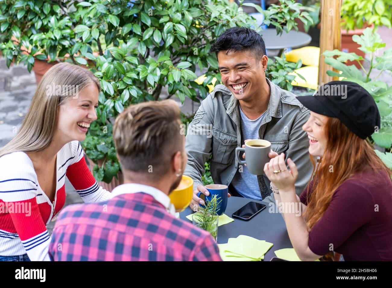 People group drinking american coffee and cappuccino at cafeteria bar ...