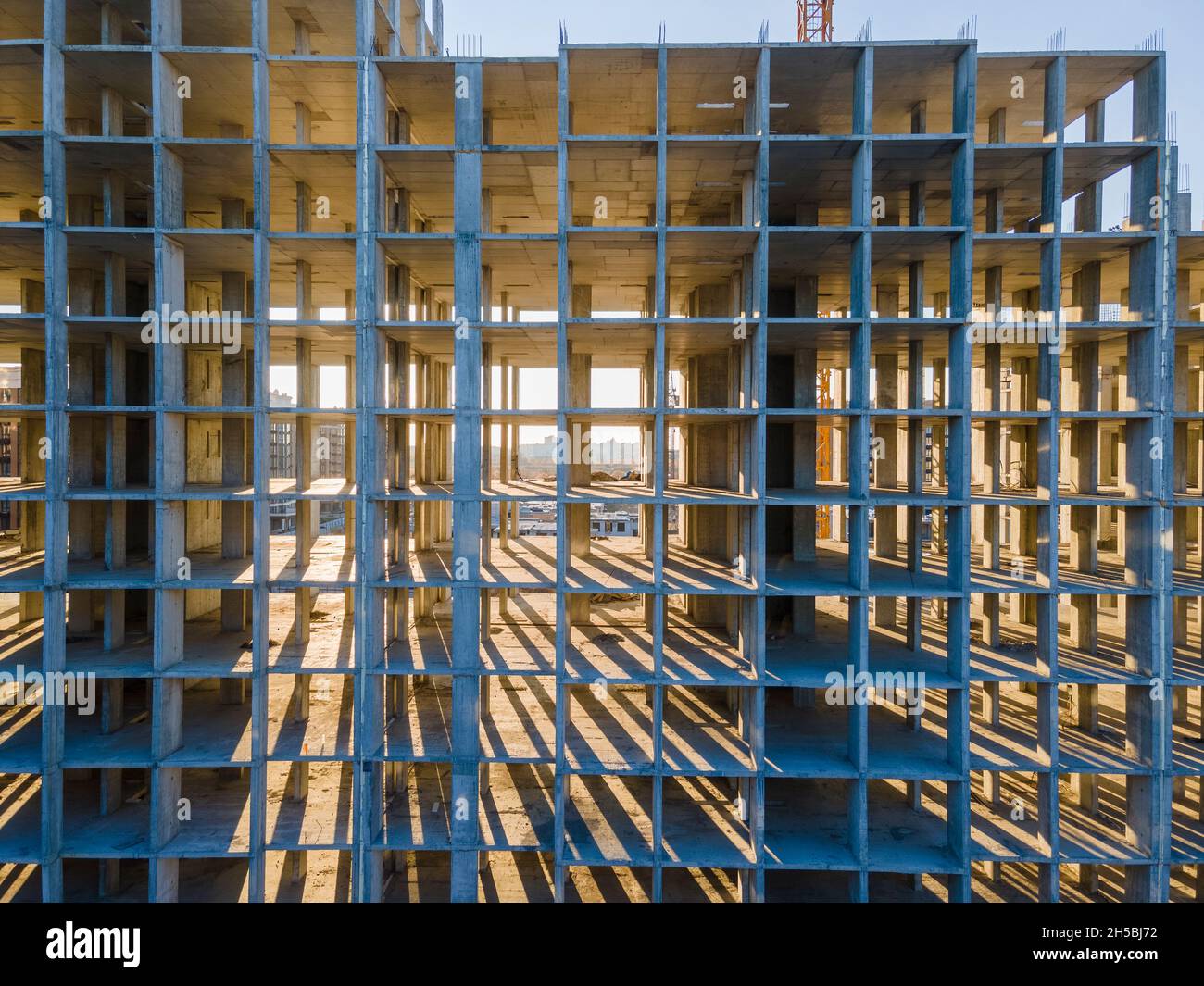 Concrete cells of the new multi appartment building. Construction site ...