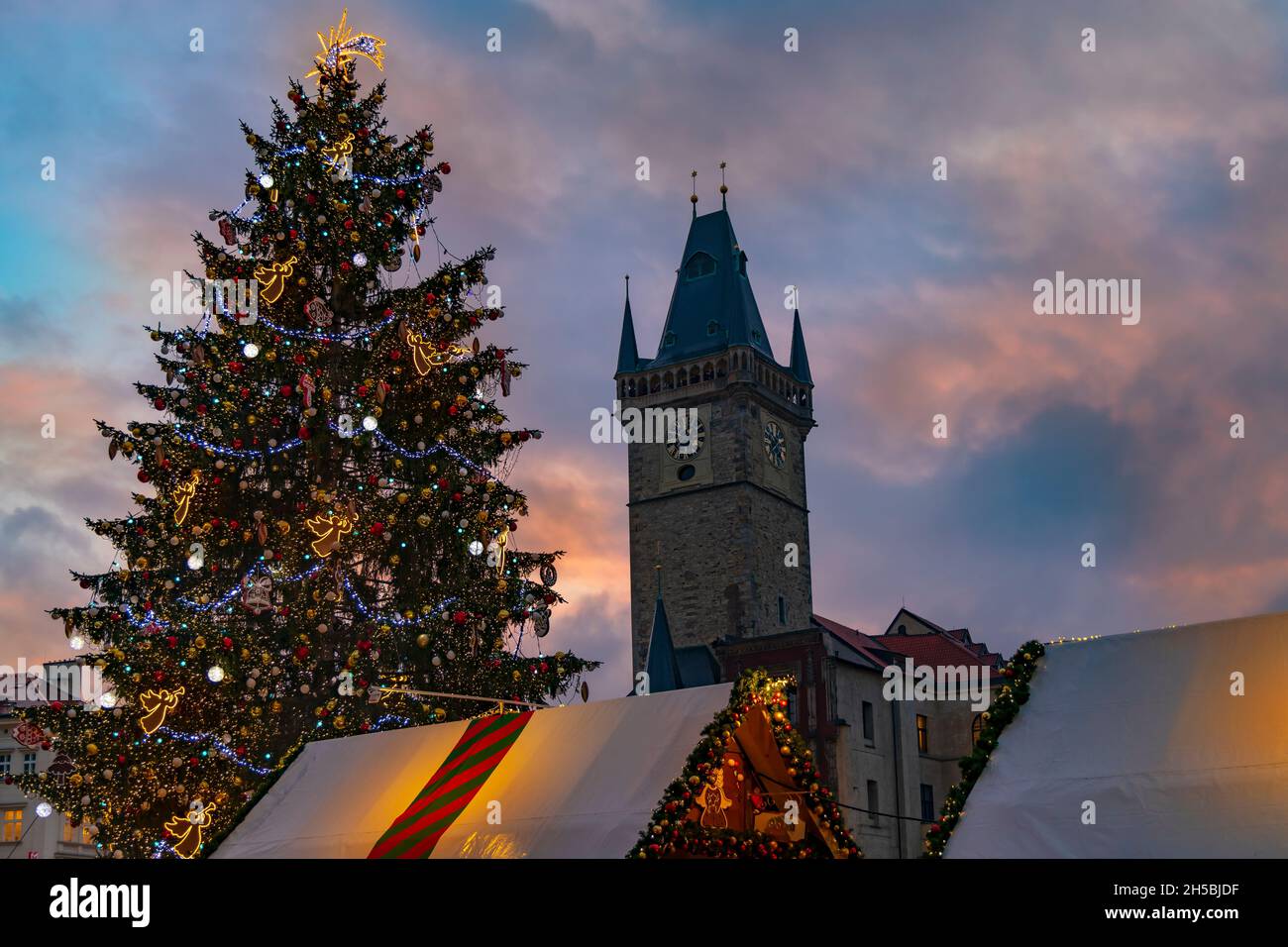 Christmas tree on Old Town Square in Prague, Czech Republic Stock Photo ...