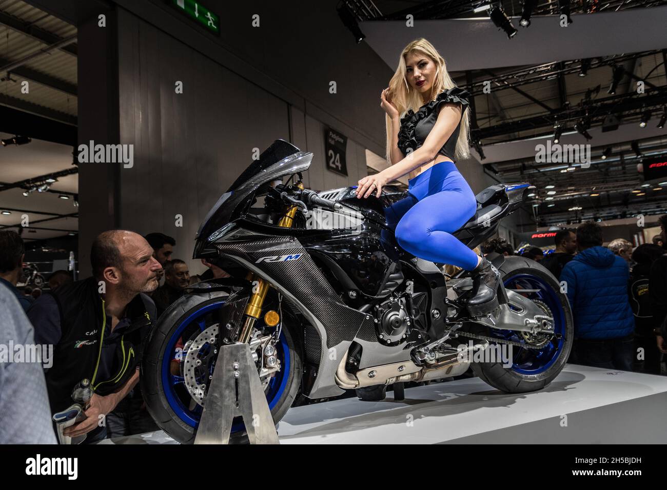 MILAN, ITALY - Oct 13, 2021: Different motorcycles on display at the ...