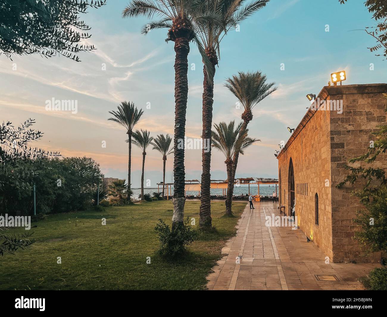 Sidon sea at sunset. The city of Sidon in Lebanon. Sidon Sea Castle ...