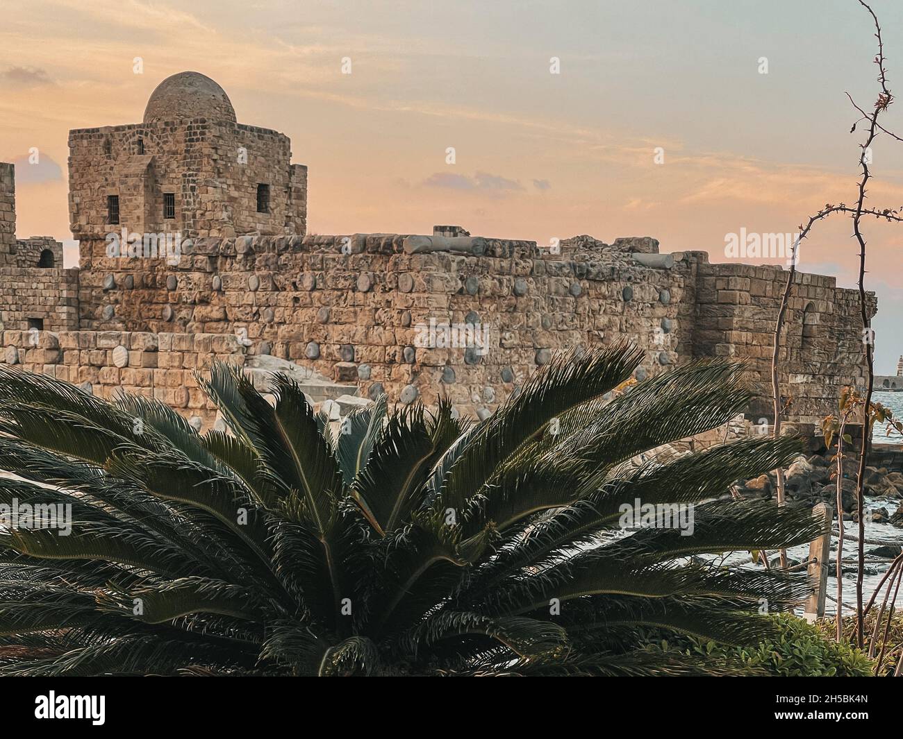 Sidon sea at sunset. The city of Sidon in Lebanon. Sidon Sea Castle ...