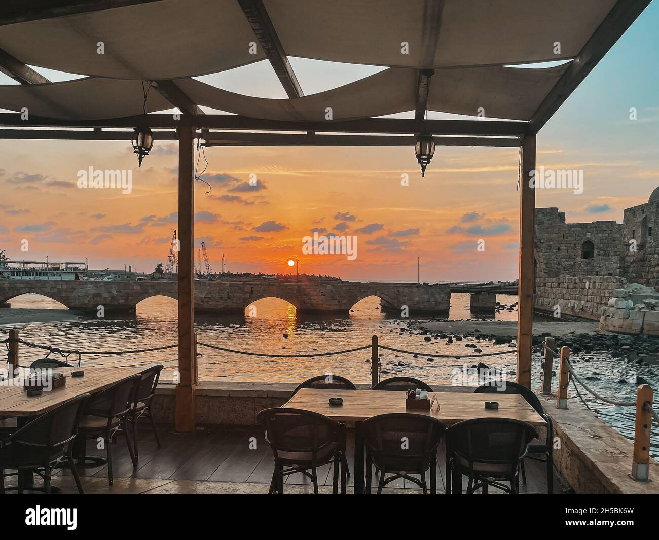 Sidon sea at sunset. The city of Sidon in Lebanon. Sidon Sea Castle ...