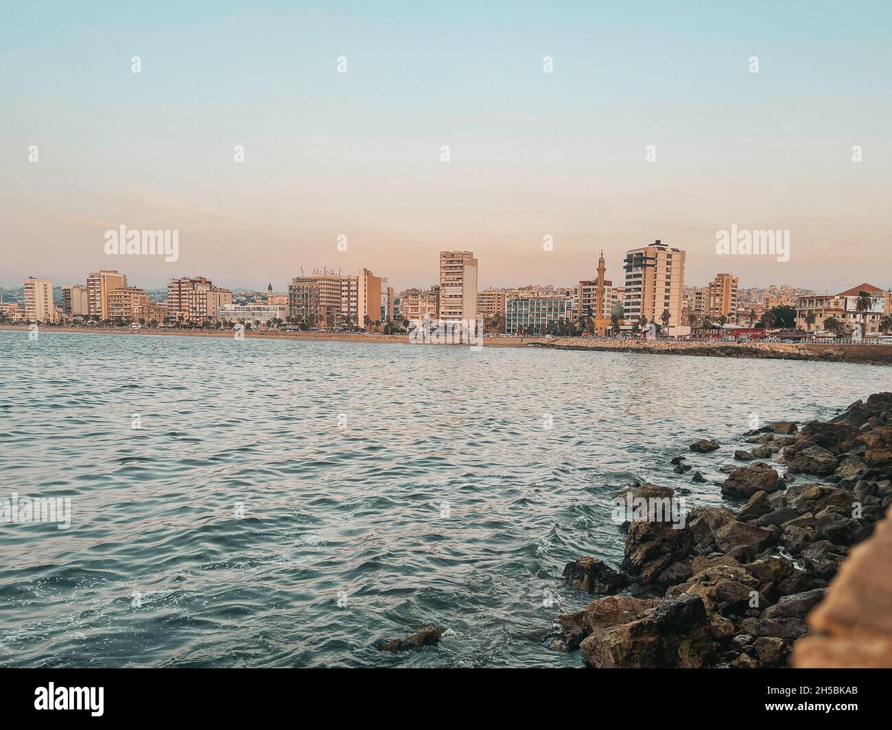 Sidon sea at sunset. The city of Sidon in Lebanon. Sidon Sea Castle ...