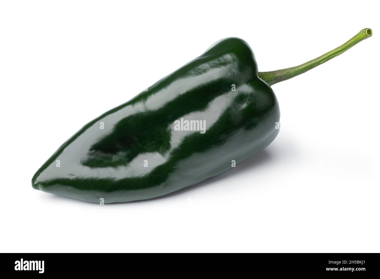 Single fresh green Mexican Poblano Pepper isolated on white background ...