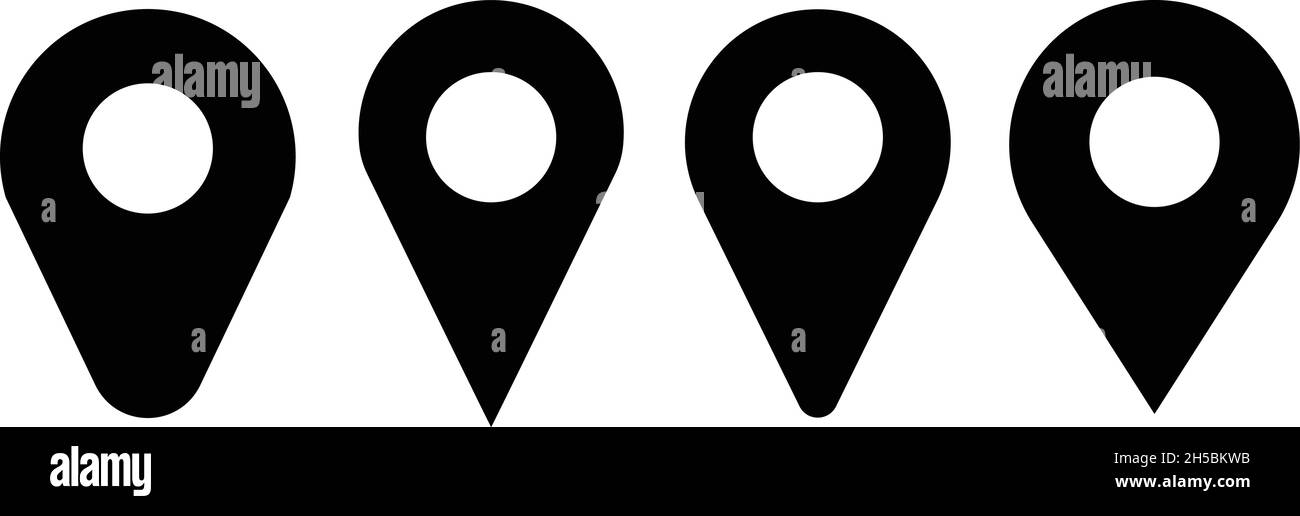 A set of map pins and icons in all shapes and sizes. Single black color ...