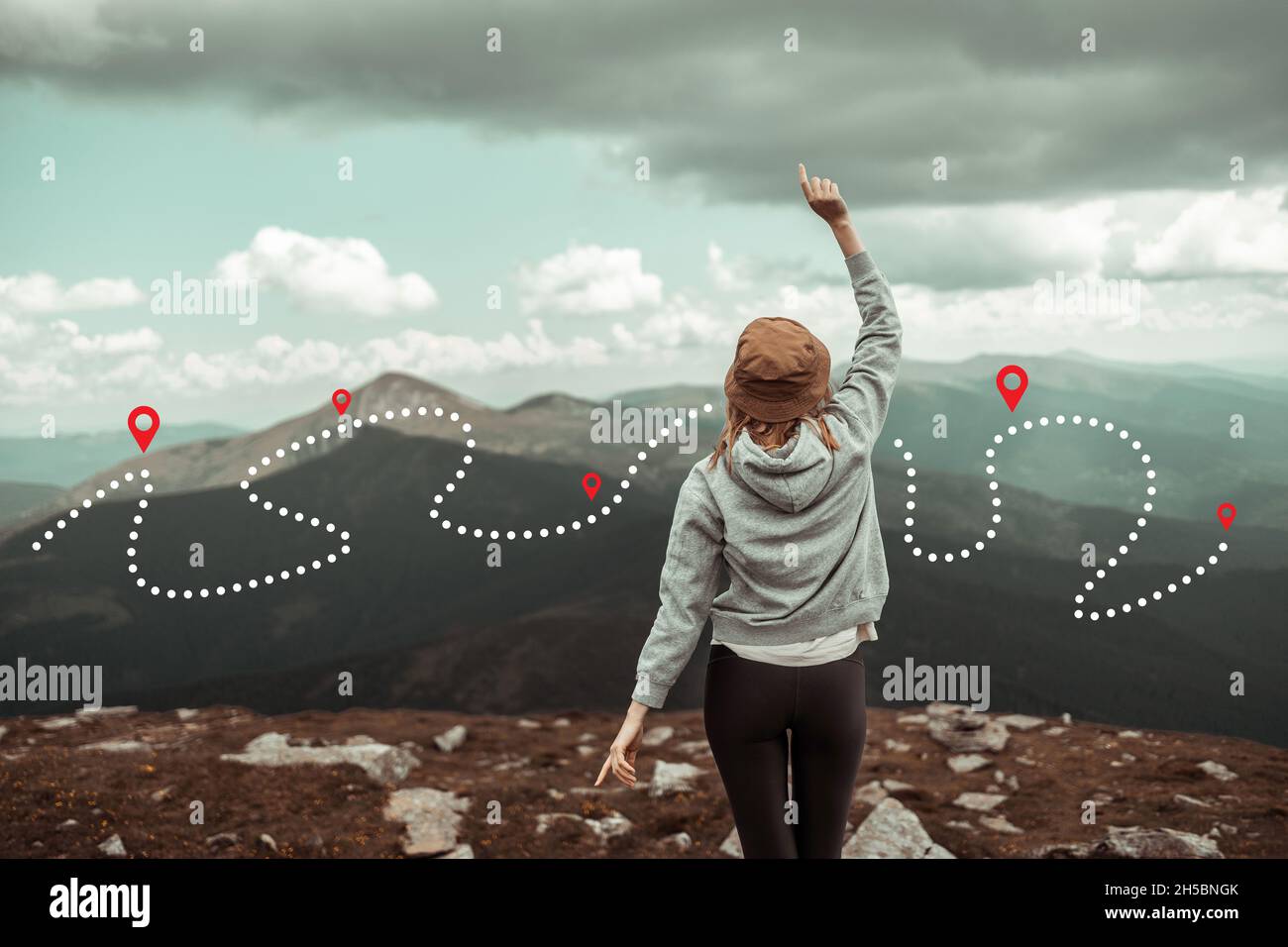 Hiking group hill map hi-res stock photography and images - Alamy