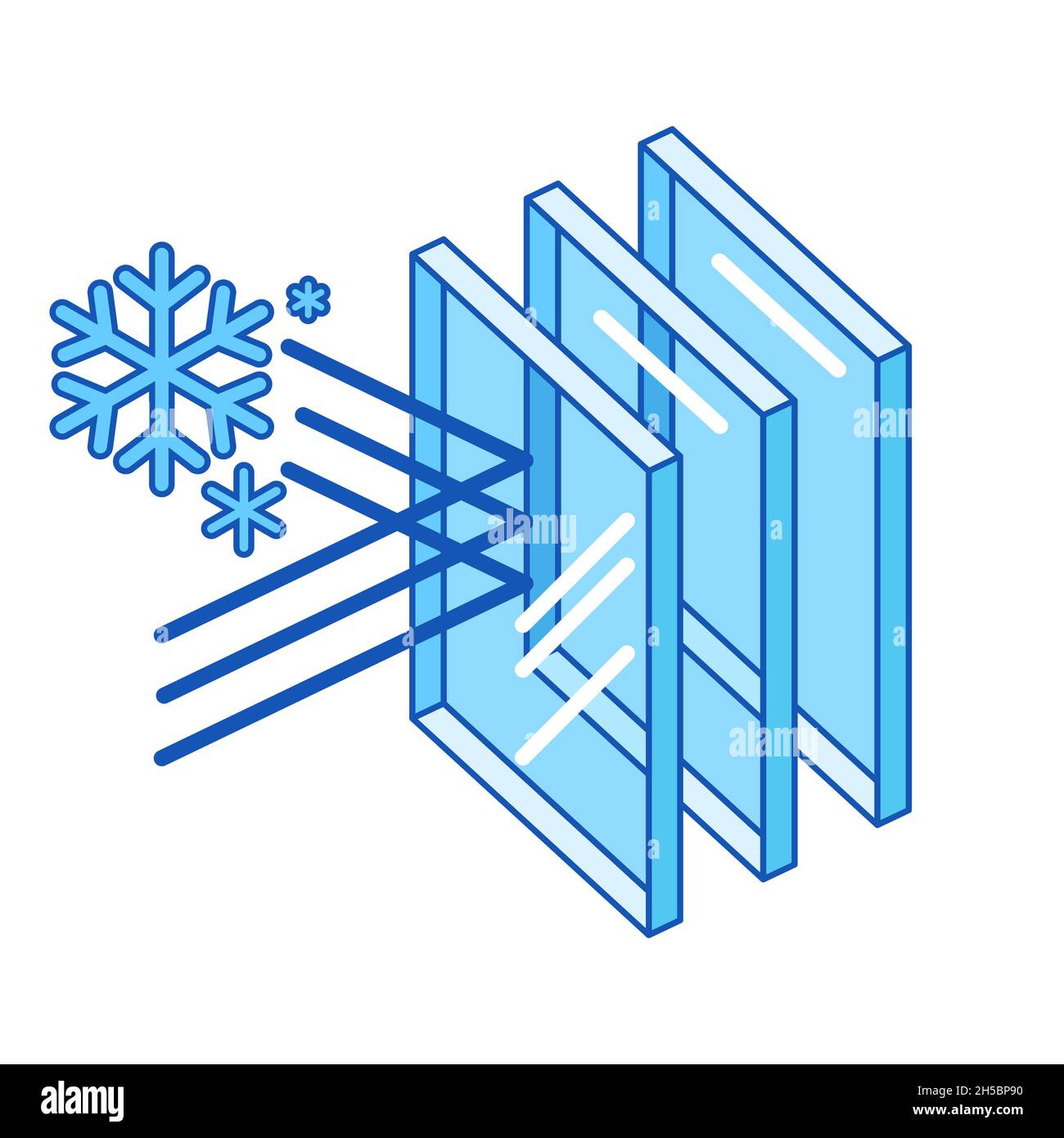 Cold protection with glass layers. Cross section double glazed window ...