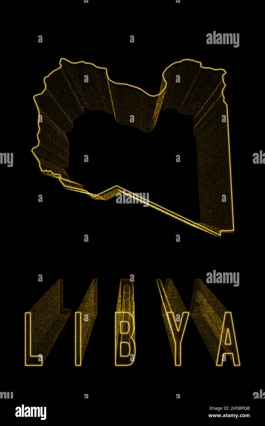 Map of Libya, Gold Map On Black Background, Gold effect Stock Photo - Alamy