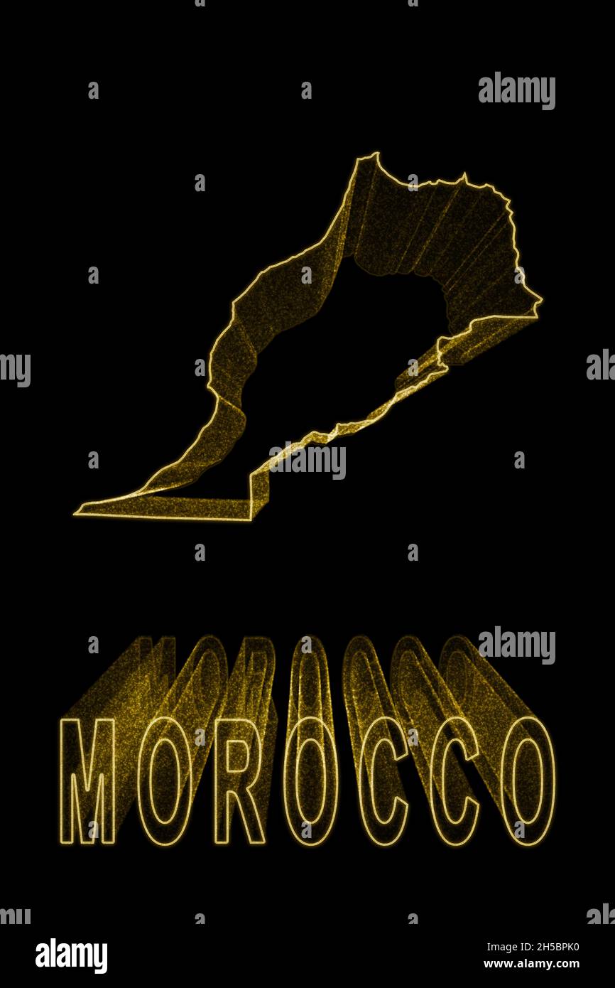 Map of Morocco, Gold Map On Black Background, Gold effect Stock Photo ...